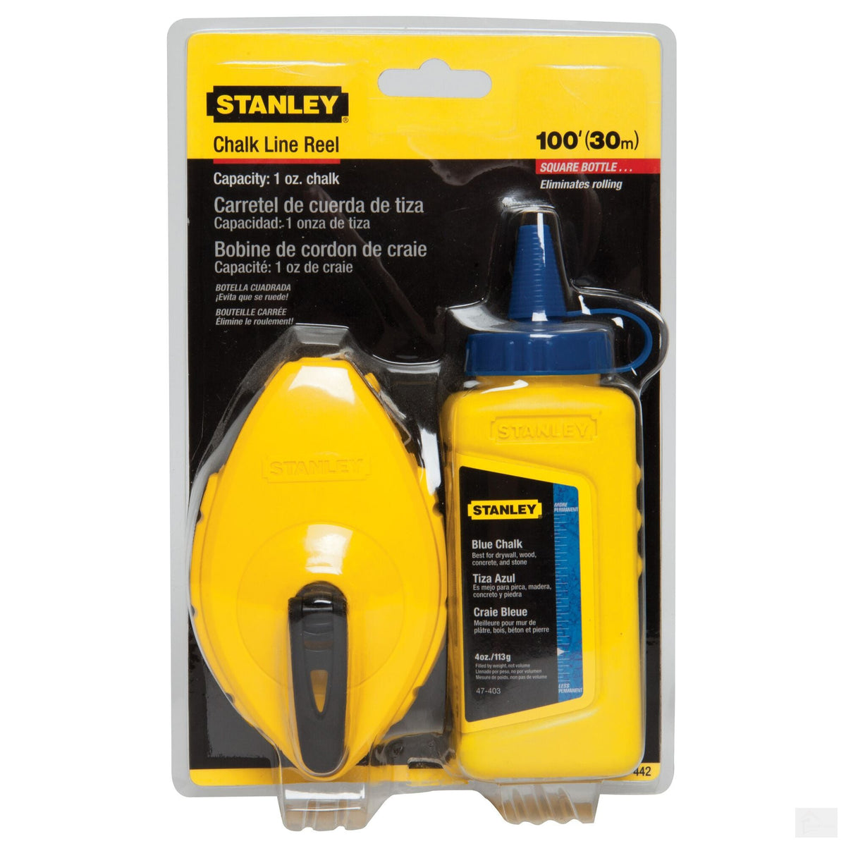 STANLEY Chalk Line, Reel with Blue Chalk (47-442) — Adam Tools INC.