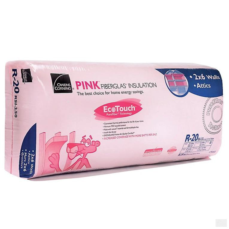 OC EcoTouch Pink Fiberglass Insulation R-20 23" x 47" x 6"; 120 sq.ft ...